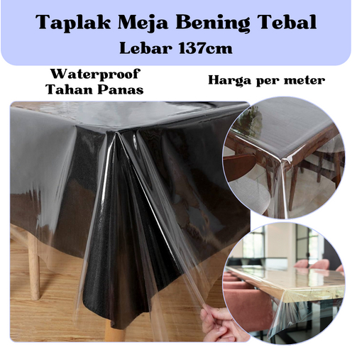 Jual Taplak Meja Plastik Bening Transparan Meteran ( PVC Tebal ) bisa untuk Meja Makan Anti Air ...