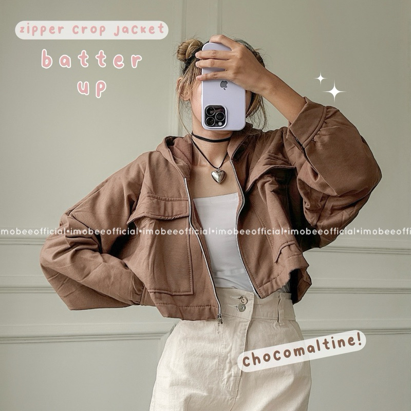 Jual BATTER UP ZIPPER CROP JACKET // JAKET CROP ZIPPER RESELETING ...
