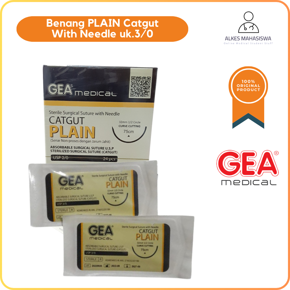 Jual Benang Plain CatGut with needle Dengan Jarum 3.0 GEA Medical ...