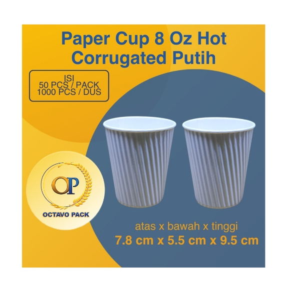 Jual Paper Cup Wall Barrier 8 Oz Hot Putih / Paper Cup Corrugated 8 Oz White / Gelas Kertas ...