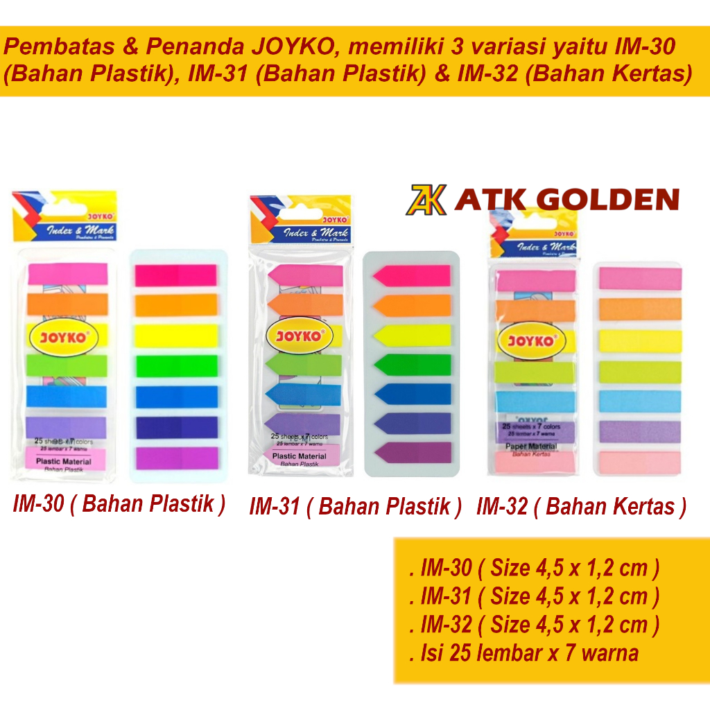 Jual Sticky Note/Pembatas & Penanda IM-30/IM-31/IM-32 JOYKO | Shopee ...
