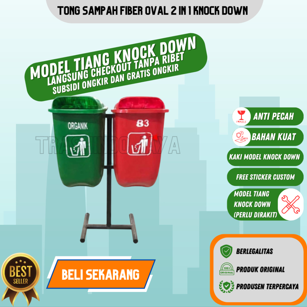 Jual TONG SAMPAH FIBER 2IN1 OVAL 50L TIANG DAPAT DIPINDAH/DITANAM ...