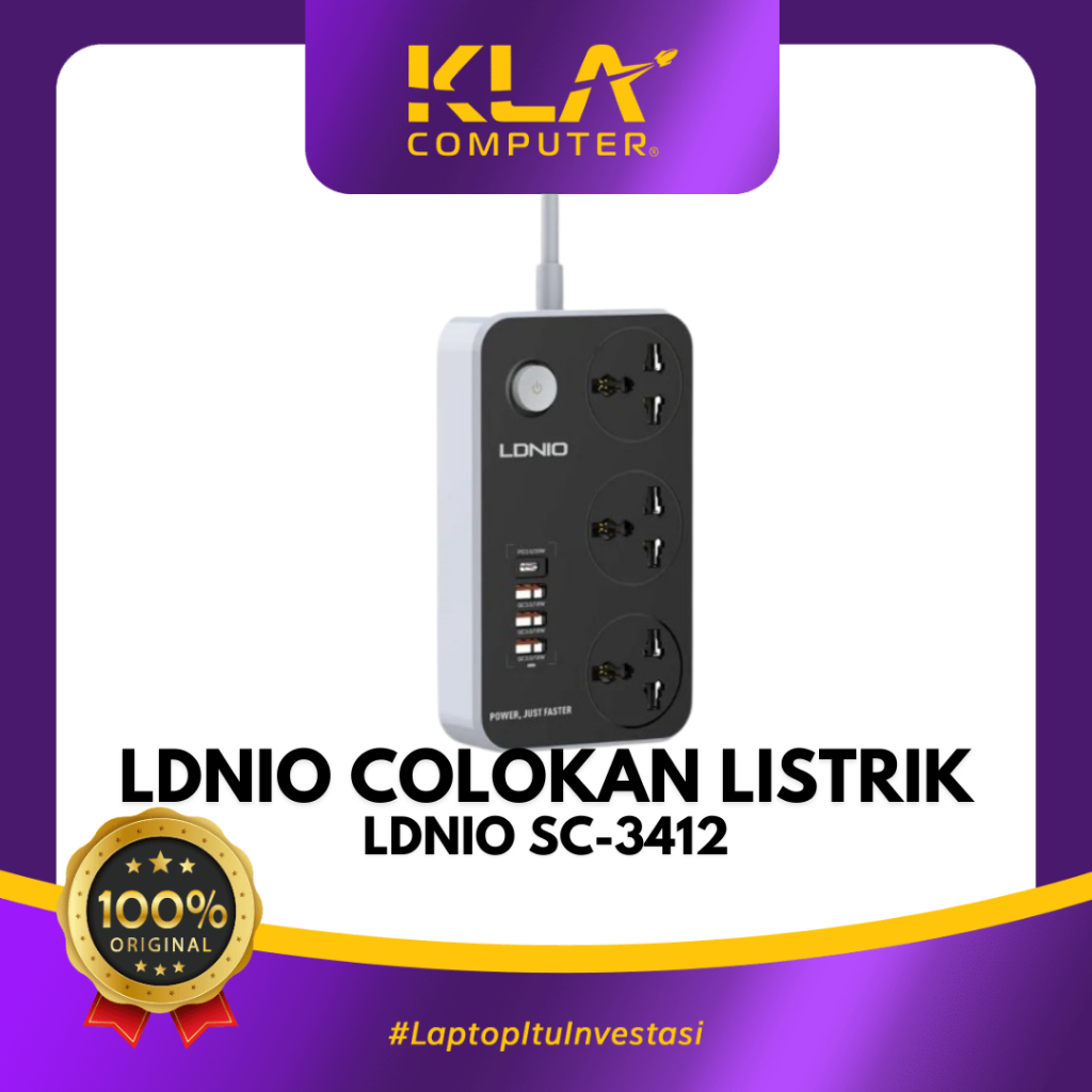 Jual LDNIO SC3412 Power Strip Extention Stop Kontak 3 Socket 3 USB 1 PD 20W | Shopee Indonesia