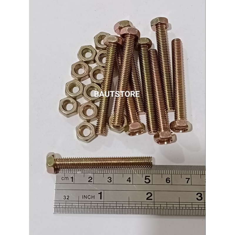 Jual Baut Mur Kuning/BMK - Baut 10/M6 x 5cm (Paket 50pcs) | Shopee Indonesia
