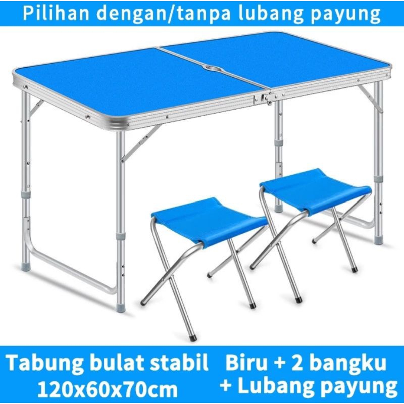 Jual Meja Lipat dagang jualan Lubang portable lapak multifungsi praktis murah bulat tengah + 2 ...