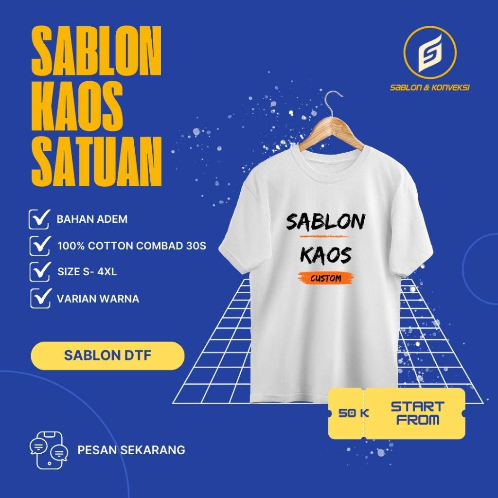 Jual KAOS COSTUM SATUAN I SABLON DTF SATUAN | KAOS TANPA MINIMAL ORDER | Shopee Indonesia