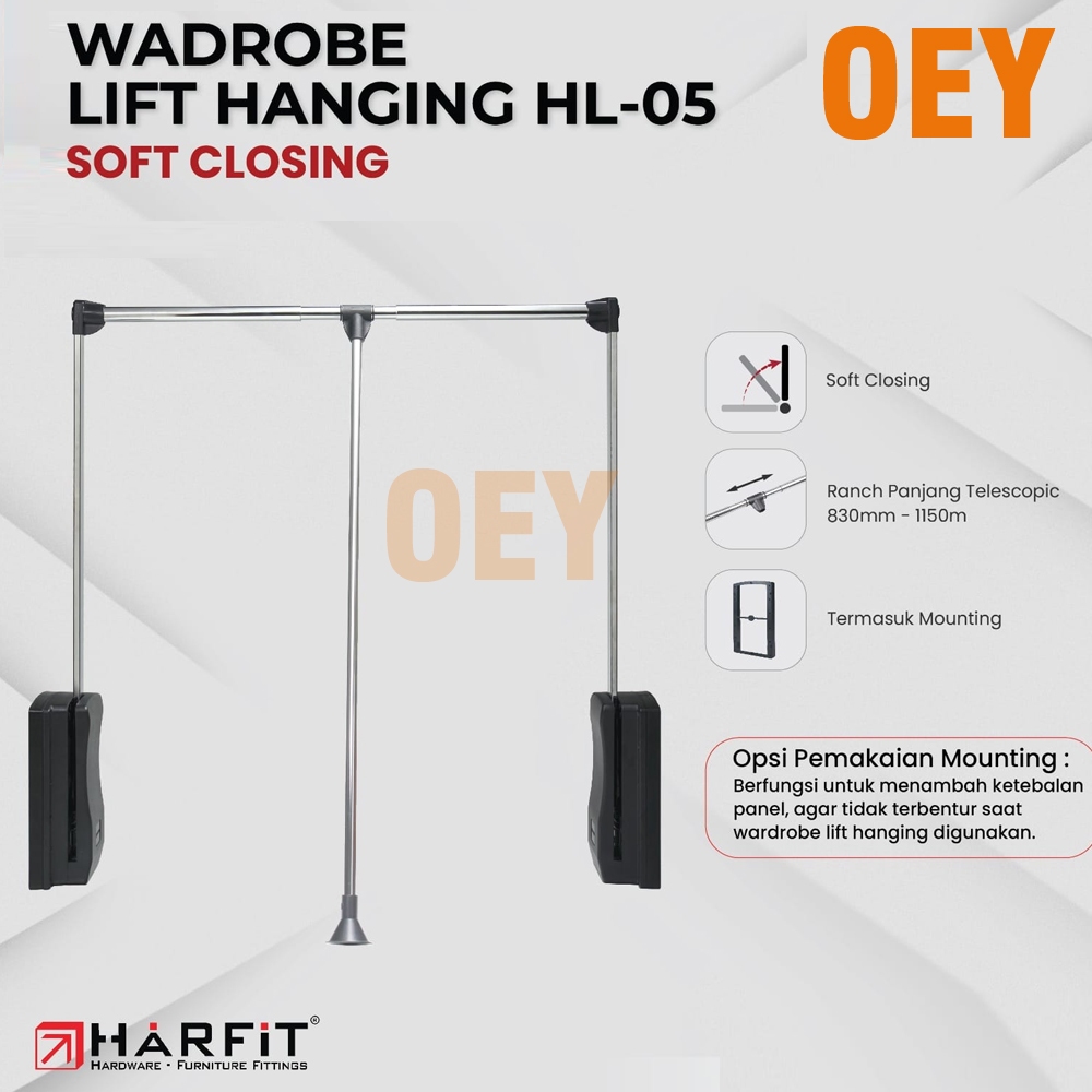 Jual HARFIT HL-05 WARDROBE LIFT SLOW-MOTION SOFT CLOSE HANGING ...