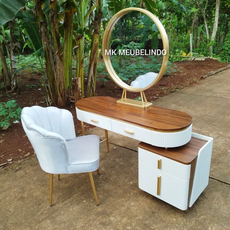 Jual SET MEJA RIAS MINIMALIS MODERN TOP KAYU JATI KAKI BESI | Shopee ...