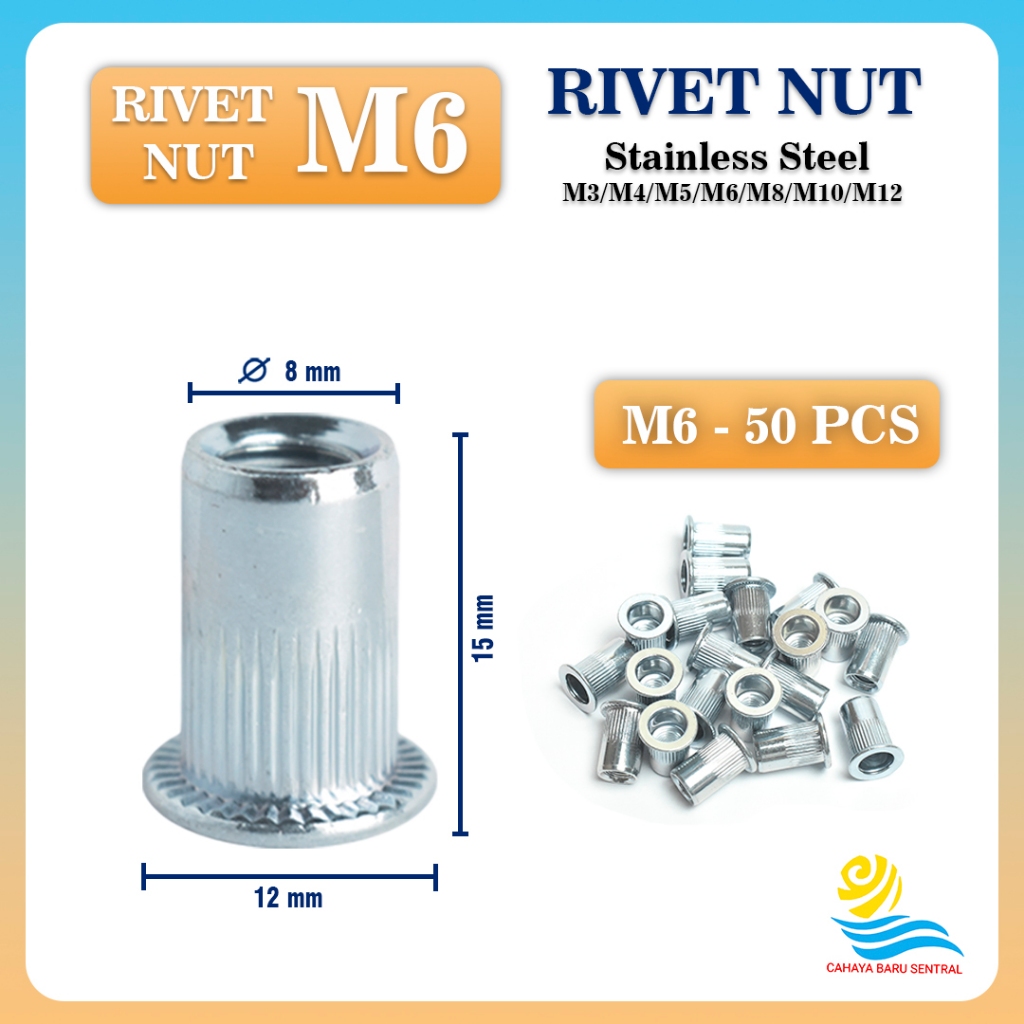 Jual (50PCS) Mur Rivet Nut Rivnut Kuning Besi Carbon Steel Nutsert ...