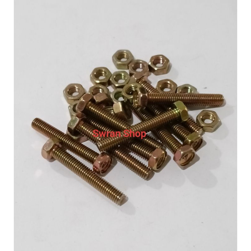 Jual Baut Mur Kuning BMK - Ukuran Baut 10/6mm x 4cm (Paket 25pcs ...