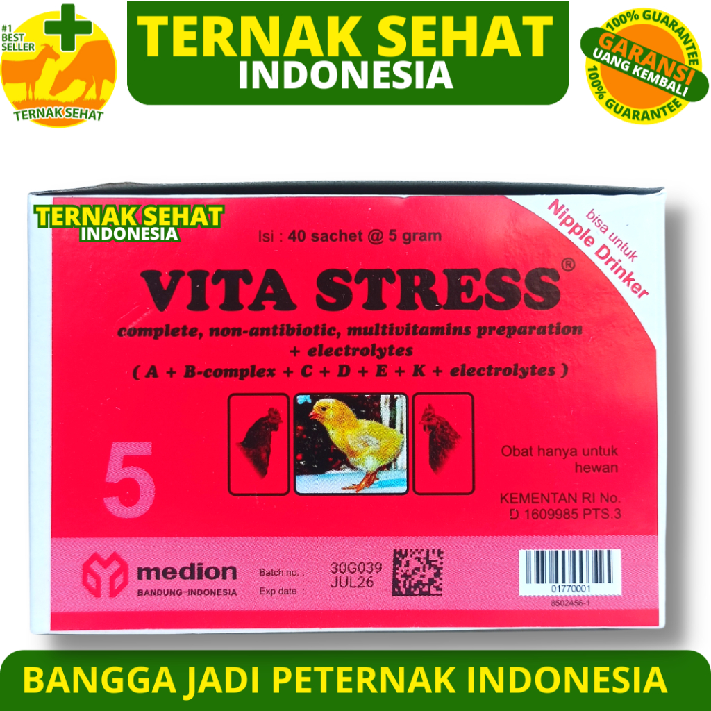 Jual VITA STRESS 5 gram 1 BOX (40SACHET) - Vitamin Anti Stres Ayam ...