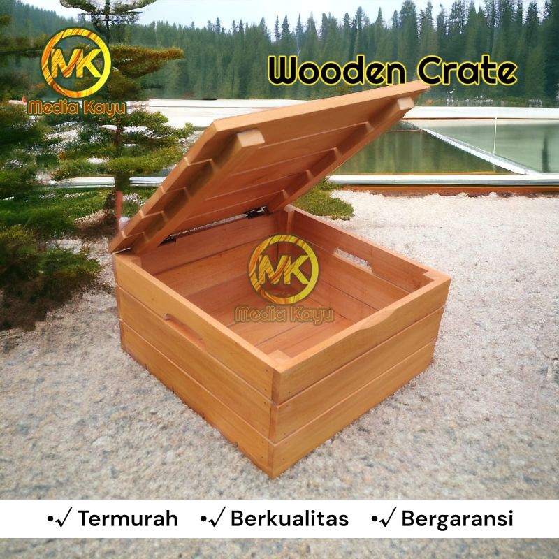 Jual wooden crate tutup box kayu penyimpanan peti kayu multifungsi ...