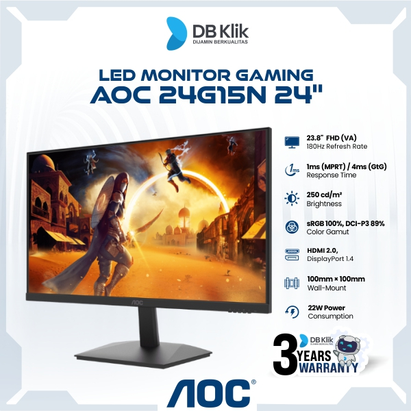 Jual Led Monitor Gaming AOC 24G15N 24" VA 180Hz Fhd 1ms Hdmi Dp ...