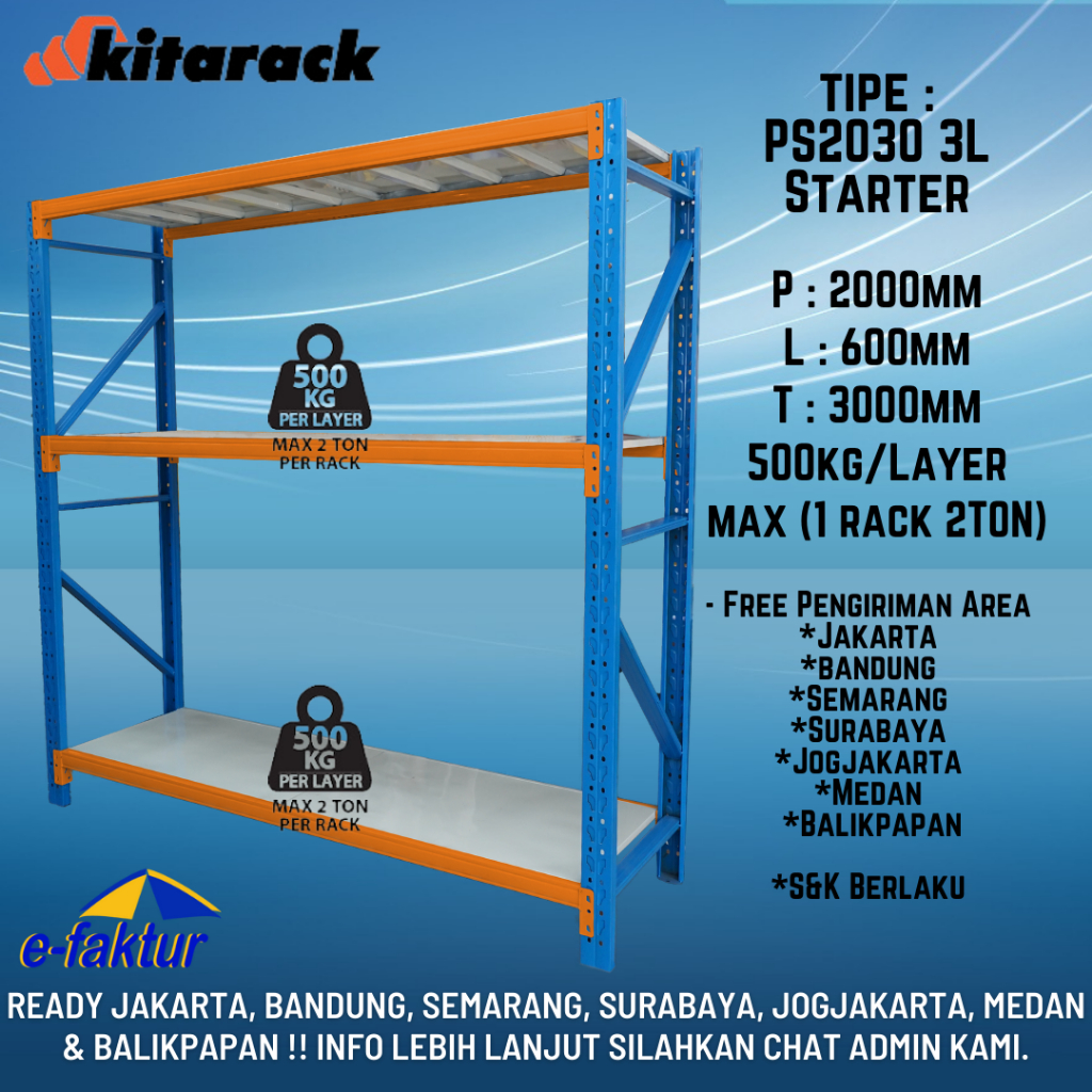Jual KITARACK STARTER PS2030 RAK SERBAGUNA 3 SUSUN 200x60x300CM 500KG ...