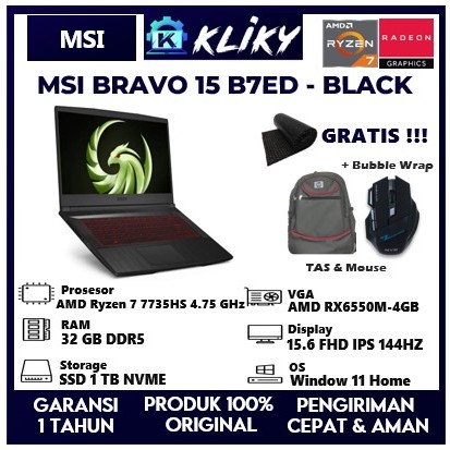 Jual Laptop Gaming MSI Bravo AMD Ryzen 7 7735HS Ram 32 Gb Ssd 1 Tb AMD ...