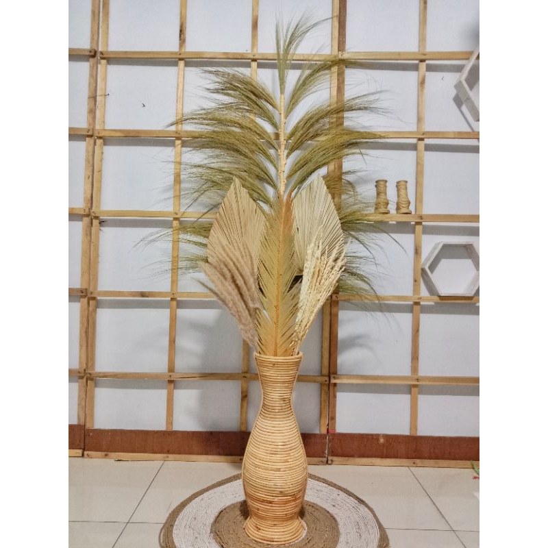 Jual paket lengkap bunga kering + vas tinggi 50cm | daun palem rustik ...