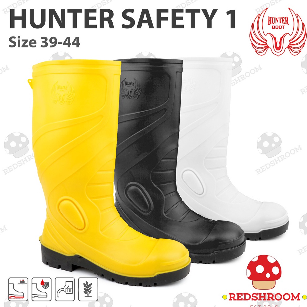 Jual Bagus Dipakai Sepatu Boot Tinggi Hunter Safety 1 Hitam Kuning ...