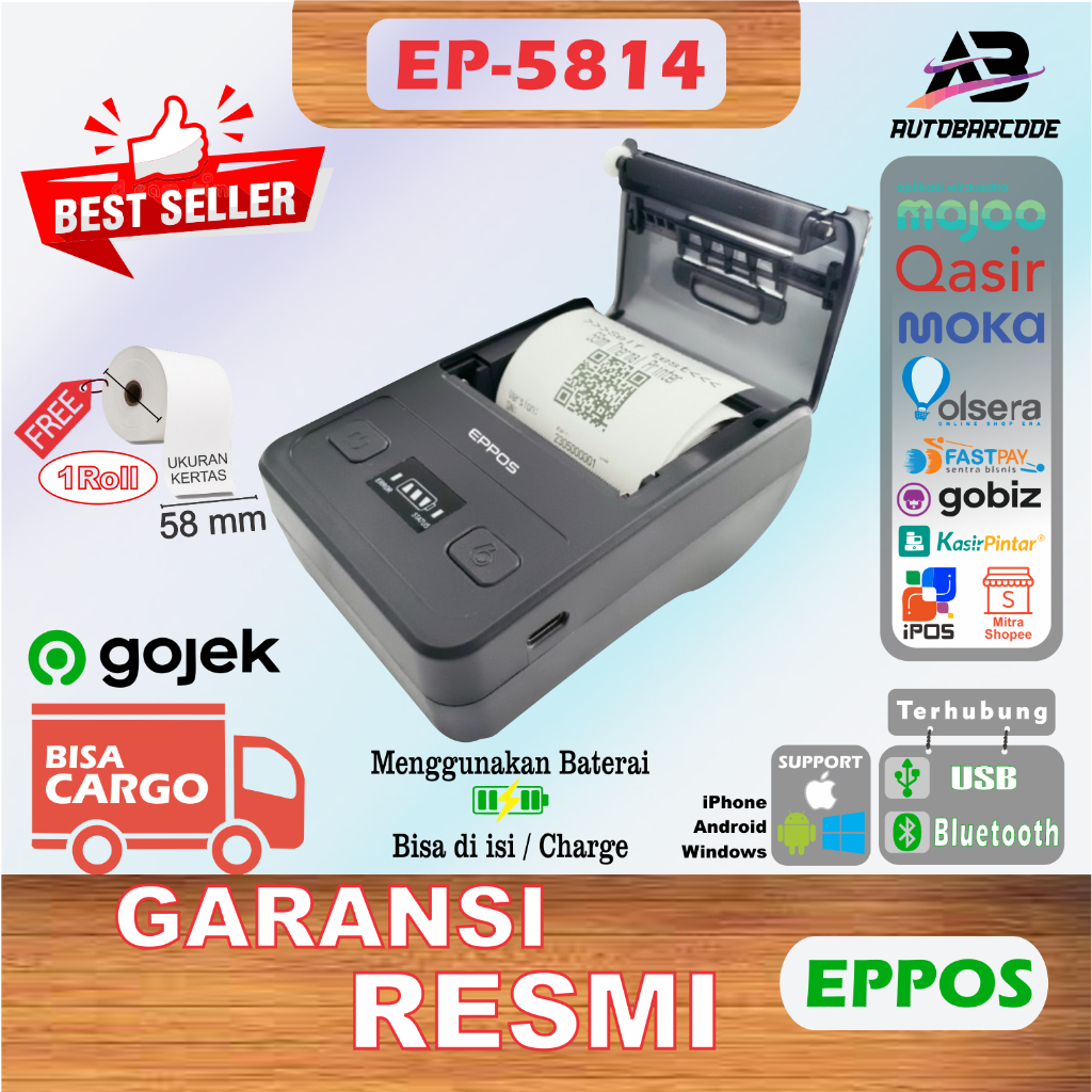 Jual Eppos EP5814 Mini Printer Struk PPOB RPP02N Mobile Printer Bluetooth Thermal 58mm - 5814 ...