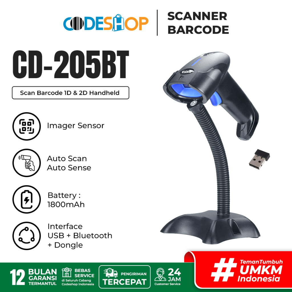 Jual Codeshop Barcode Scanner 2D CD-205BT Wireless Bluetooth | Shopee ...