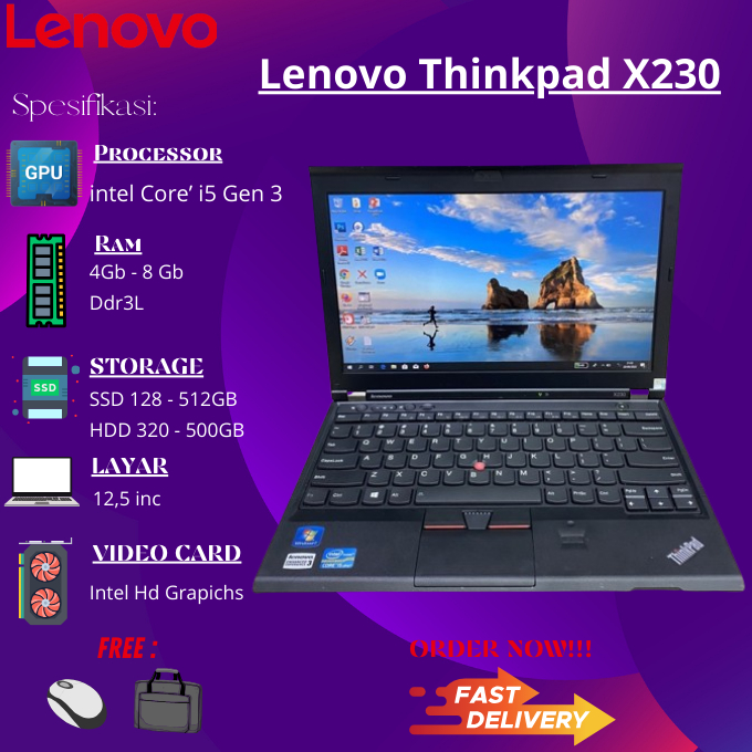 Jual Laptop Lenovo Thinkpad X230 Core i5 Gent 3 Ram 8GB SSD 256GB BERGARANSI MURAH MULUS ...