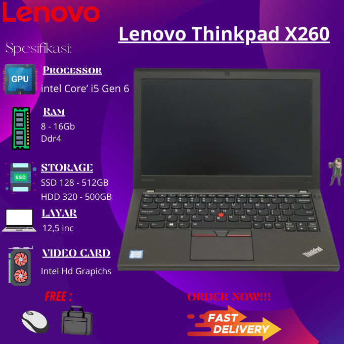Jual Lenovo Thinkpad X260 Core i5-6300U Ram 8Gb Ssd 256Gb Bergaransi ...
