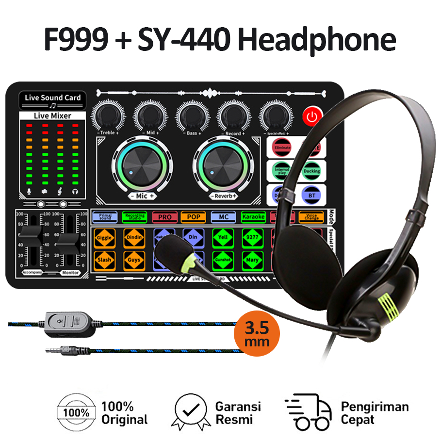 Jual Bonkyo F999+Headphone sound card set singing live broadcast ...
