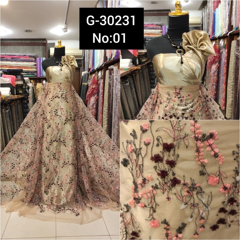 Jual kain Tile Brokat 3D Bunga Kecil G-30231 Cream No:01 | Shopee Indonesia