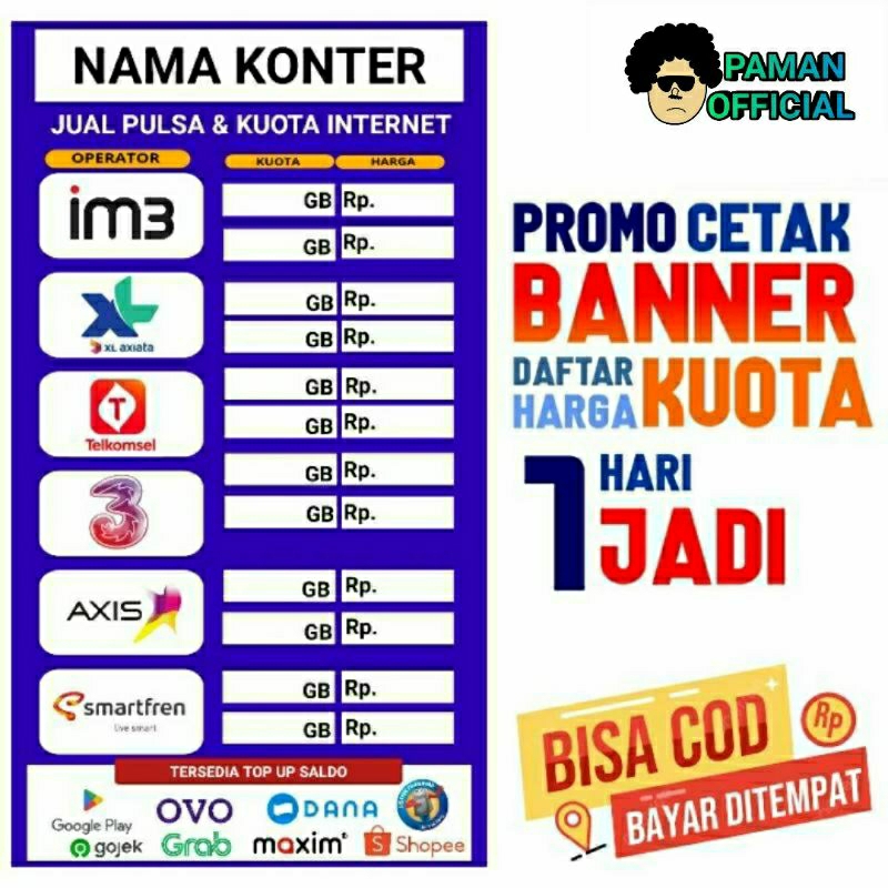 Jual Spanduk/Banner Harga Kuota Internet Untuk Konter /Bisa RIQUES ...