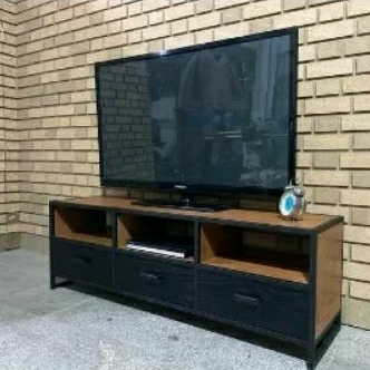 Jual meja tv minimalis modern rangka besi kombinasi jati | Shopee Indonesia