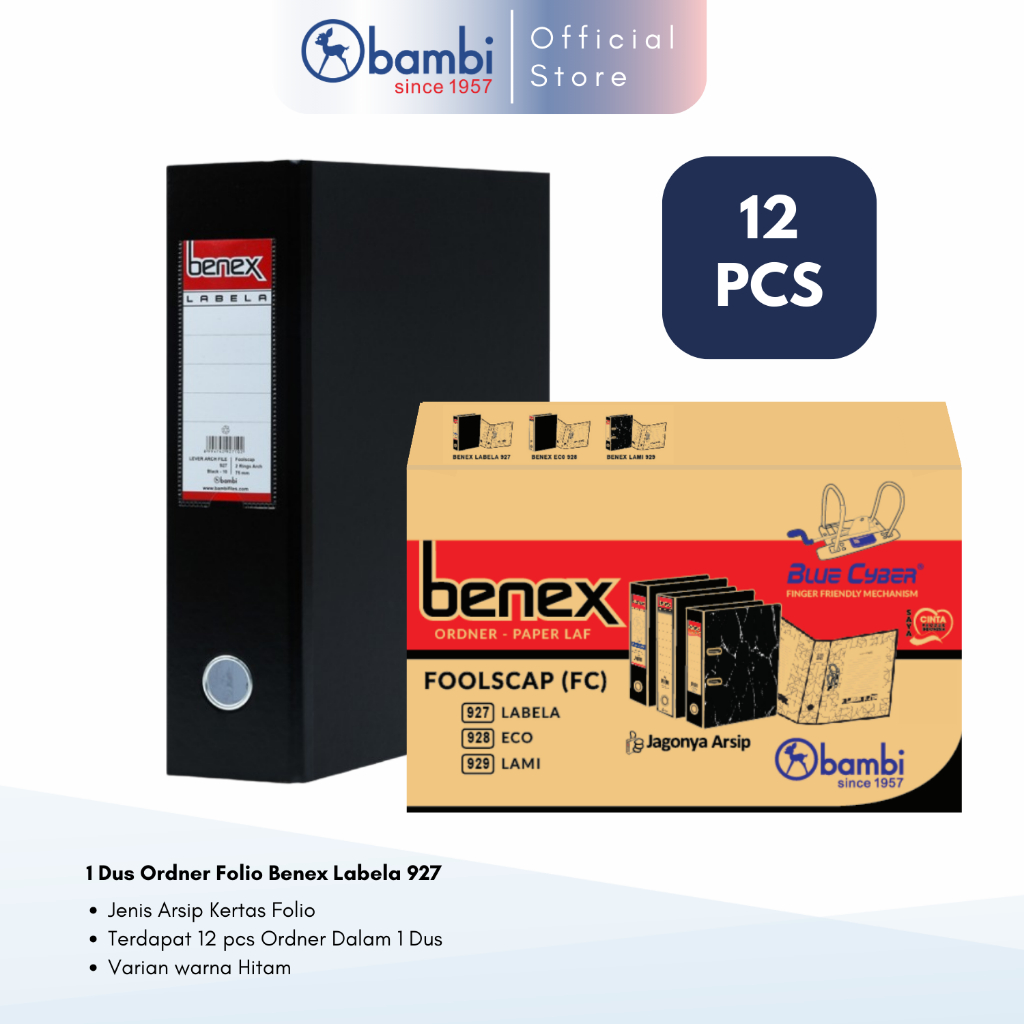Jual 1 Dus Benex Labela Lever Arch File Ordner Folio Black Jumbo Size ...