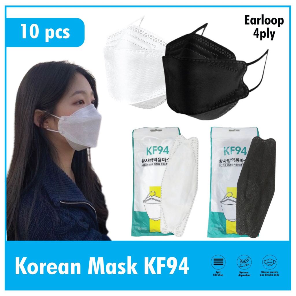Jual Masker Kf94 Korea 4 Ply Warna Putih Hitam isi 10 pcs per Bungkus | Shopee Indonesia
