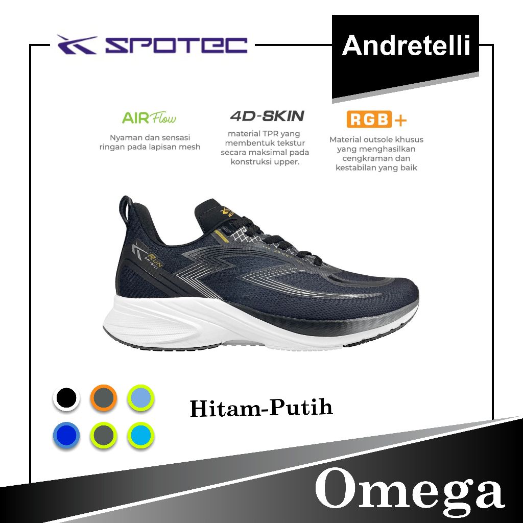 Jual SPOTEC OMEGA Sepatu Running HITAM / PUTIH | Shopee Indonesia