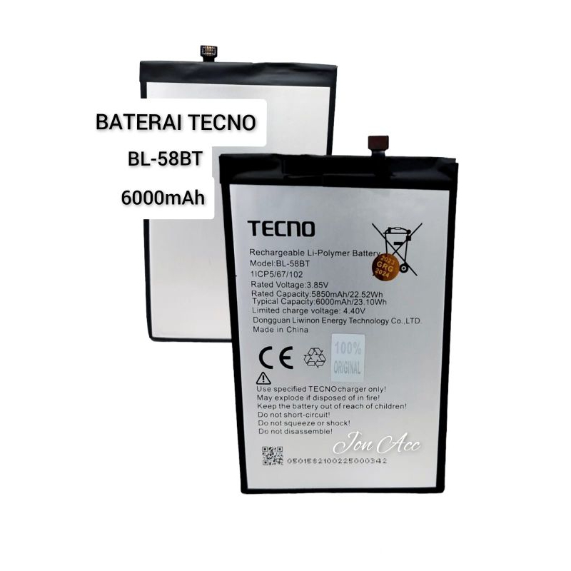 Jual baterai batre TECNO Pova 4 LG7N& Pova LD7 & Neo LE6 & Pouvoir 4 ...