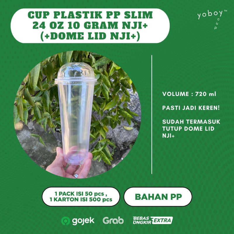 Jual CUP PP SLIM 18/24oz + TUTUP DOME LID NJI+ (ISI PERPACK 50PCS ...