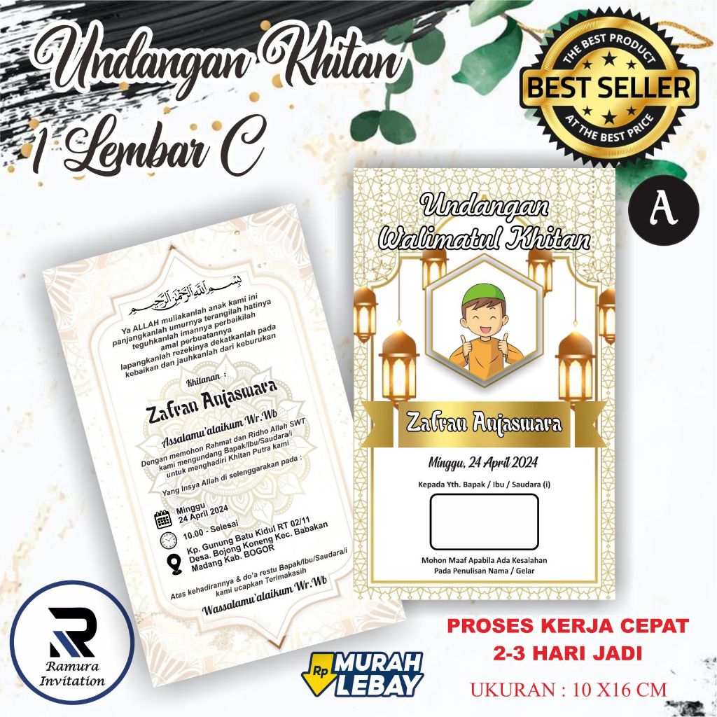 Jual Undangan 1 Lembar Khitanan / Sunatan C (Free Desain, Foto, Plastik ...