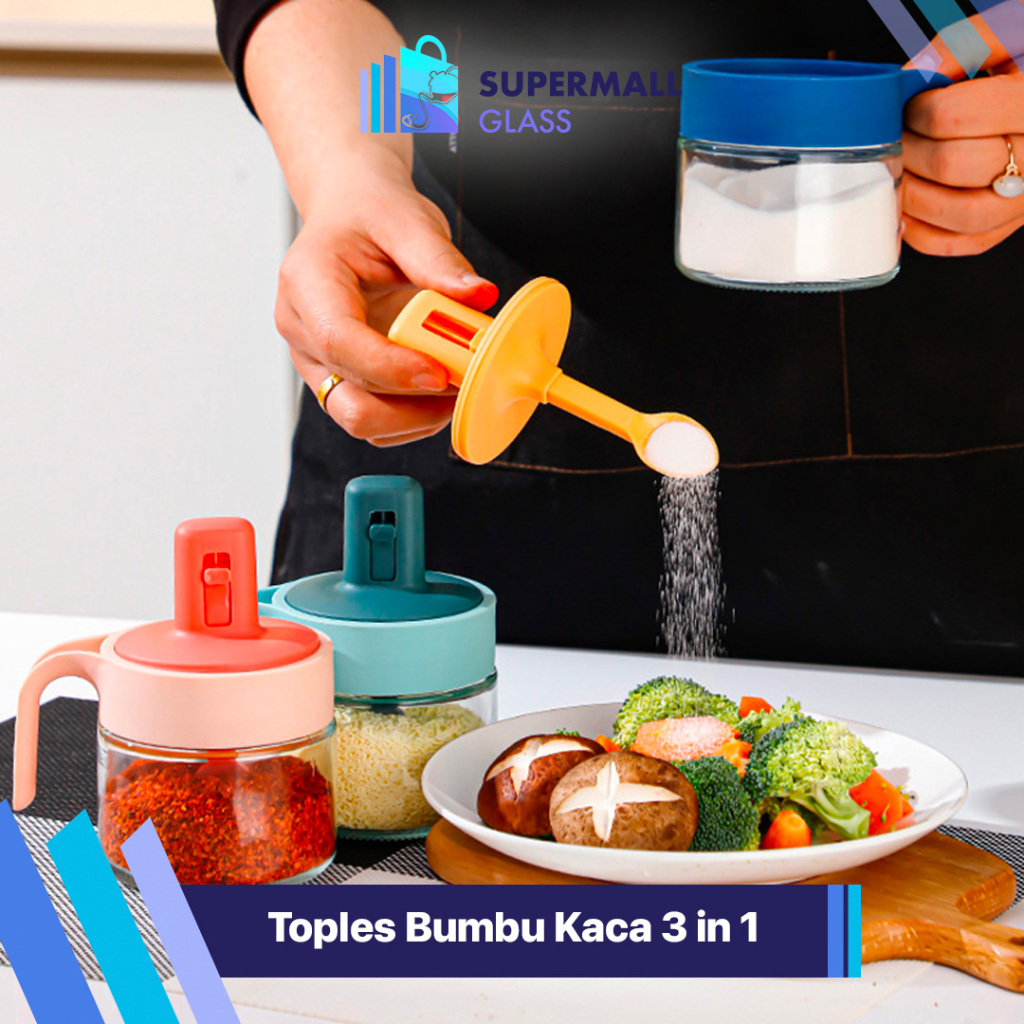 Jual Supermall Glass COD Toples Bumbu Kaca Sendok 3 in 1 Adjustable Kapasitas 350ML Tempat Bumbu ...