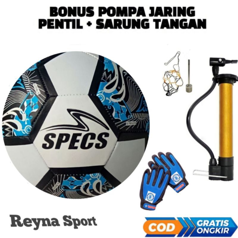 Jual Bola Sepak Murah No 5 Logo Specs Merah Bonus Pompa Sarung Tangan ...