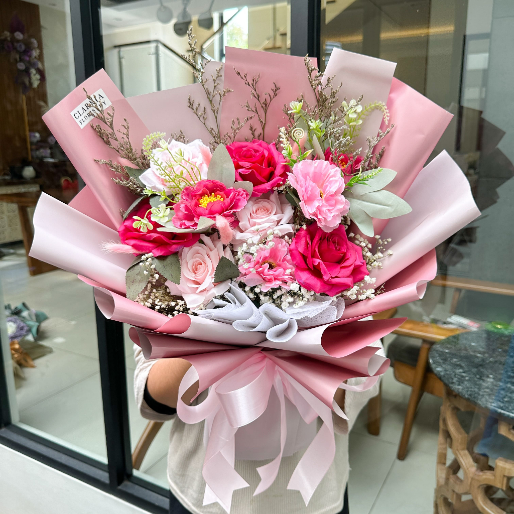 Jual CLARKIA FLORISTRY [ORI] Artificial 10 Stem Mix Flowers Bouquet / Bunga Buatan / Buket Mawar ...