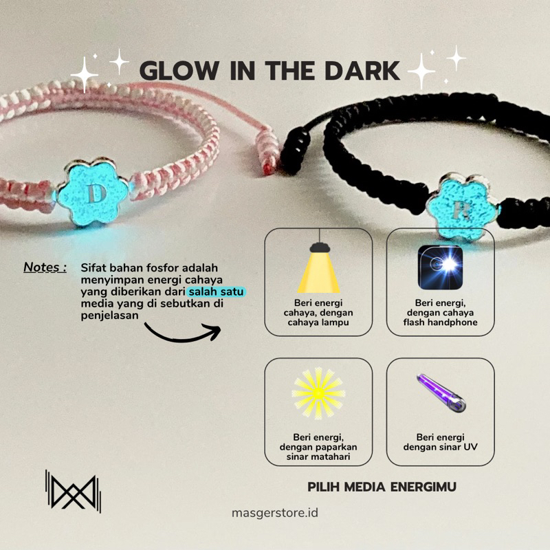 Jual [Glow] Bracelet Custom | Gelang Couple Custom Inisial Gelang ...