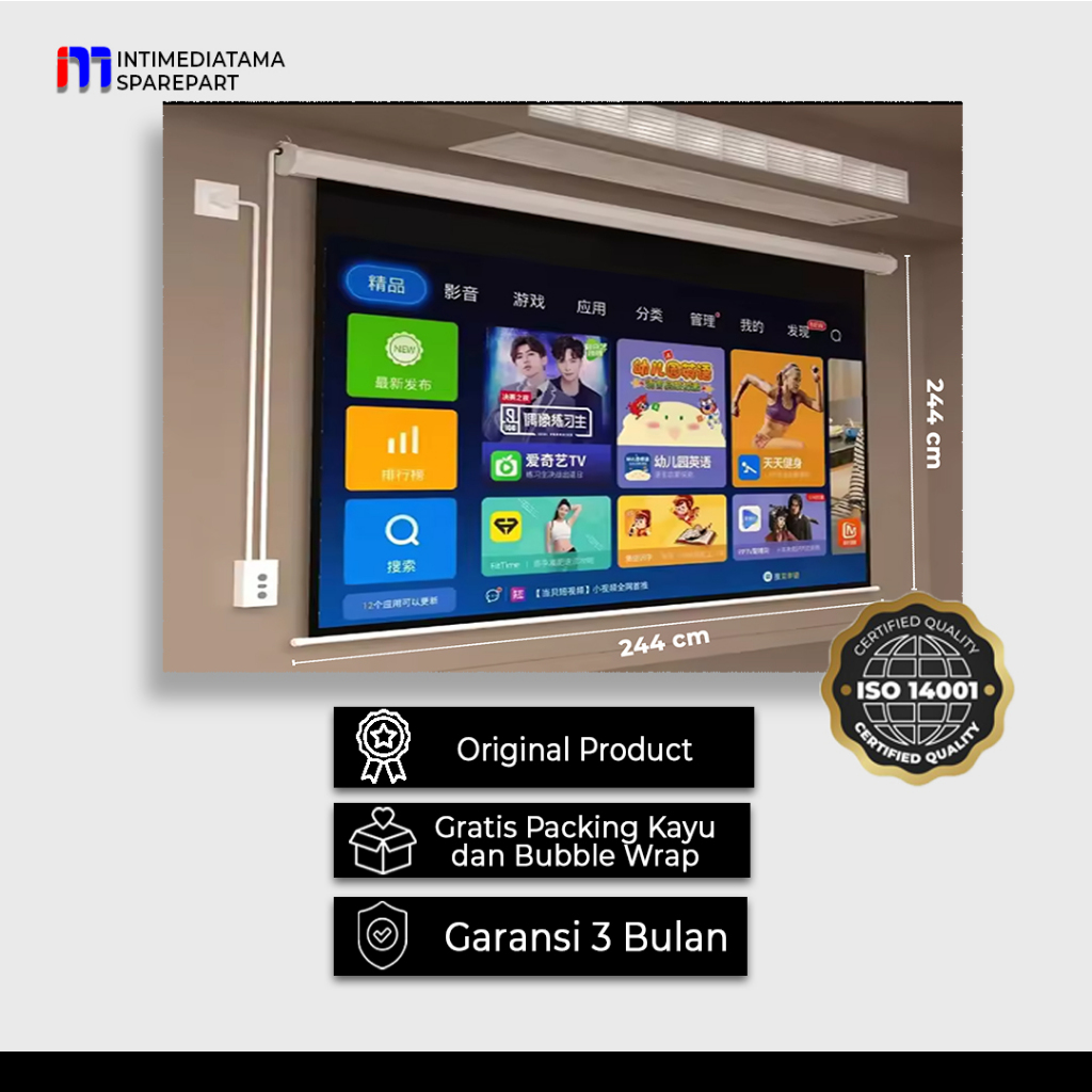 Jual Screen Proyektor Wall MOTORIZED 96 inch (244 cm x 244 cm) | Shopee ...
