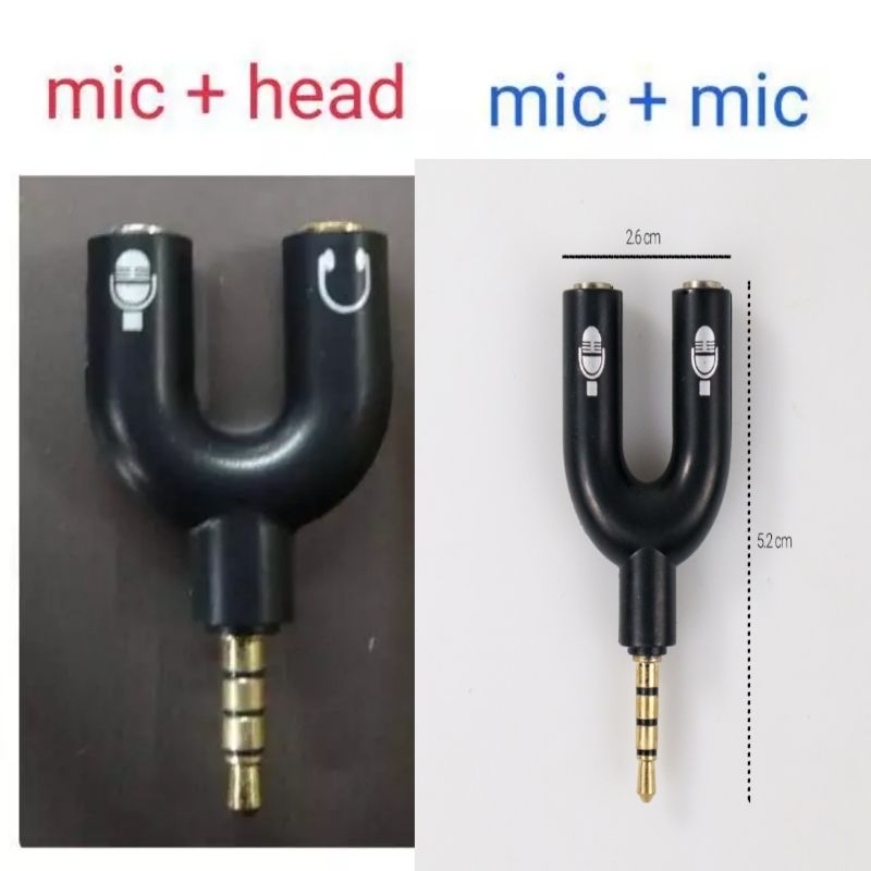Jual Splitter Audio U shape Jack 3.5mm (Mic + Mic ) / (Mic + Headphones ...
