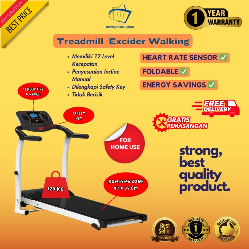 Jual GARANSI Treadmill Excider Walking Alat Fitness Treadmill Elektrik ...