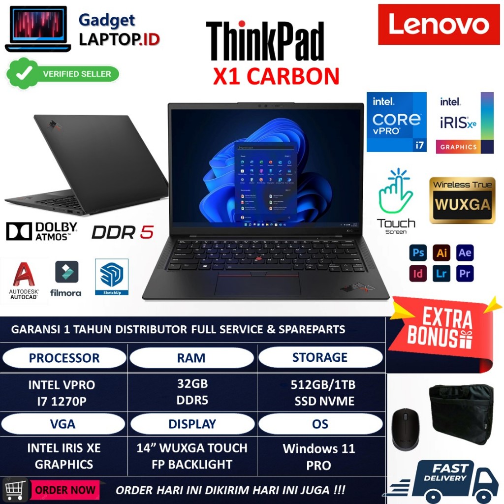 Jual LAPTOP ULTRABOOK LENOVO THINKPAD X1 CARBON INTEL VPRO i7 1270P ...