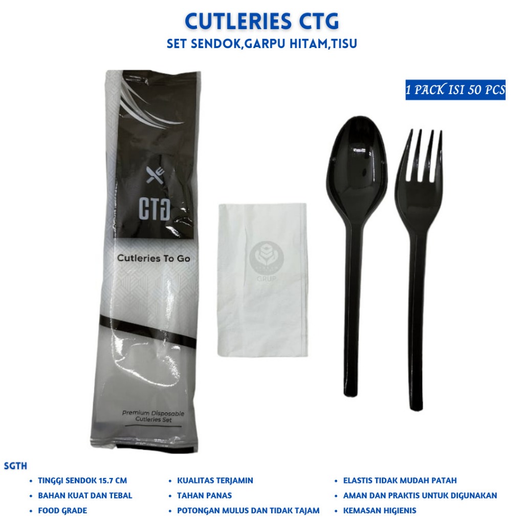 Jual Cutleries Set Sendok Makan Garpu Hitam Tisu ( Isi 50 Pcs-SGTH ...