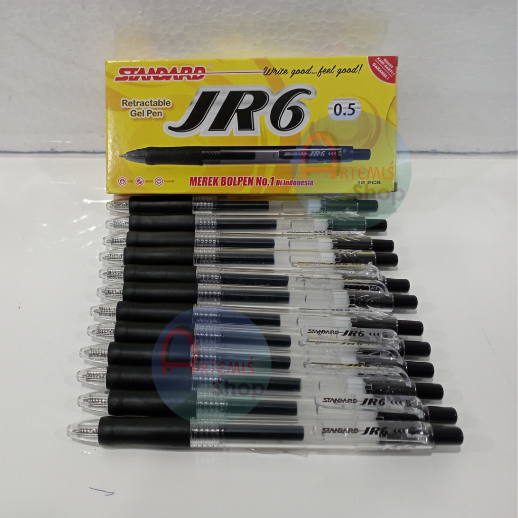 Jual Pulpen Gel STANDARD JR6 0.5 mm Retractable Gel Pen Isi 12 pcs ...