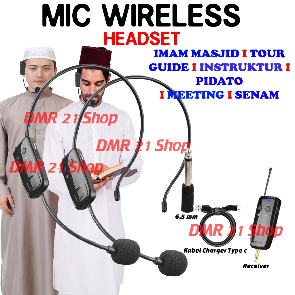 Jual Microphone Mic Clip On Wireless Imam Masjid Bando UHF 2.4G Mikrofon Telinga Jepit ...