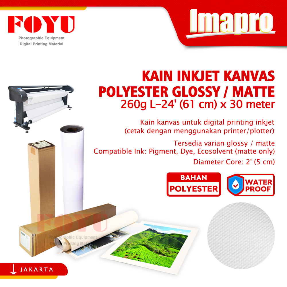 Jual Kain Kanvas Inkjet Printing Imapro Glossy Matte 260gsm 24 inch 61 cm | Shopee Indonesia