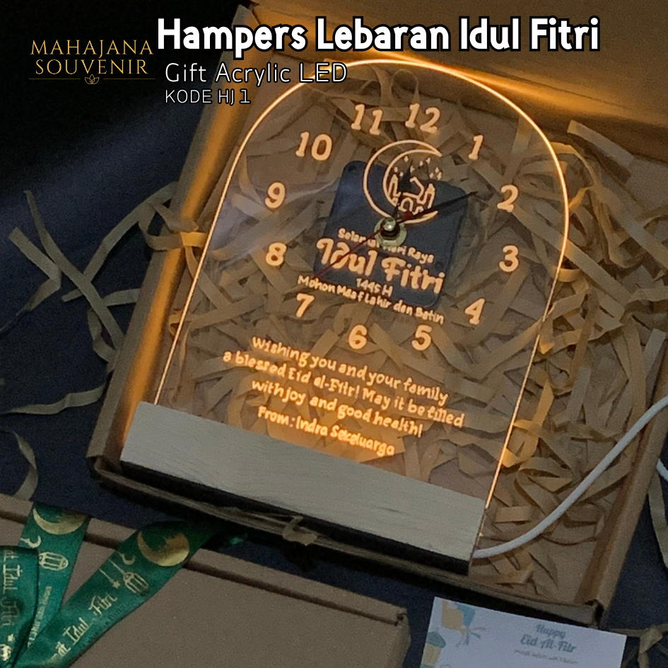 Jual CUSTOM Gift Akrilik Jam Meja Hampers Lebaran LED Lampu Sketsa ...