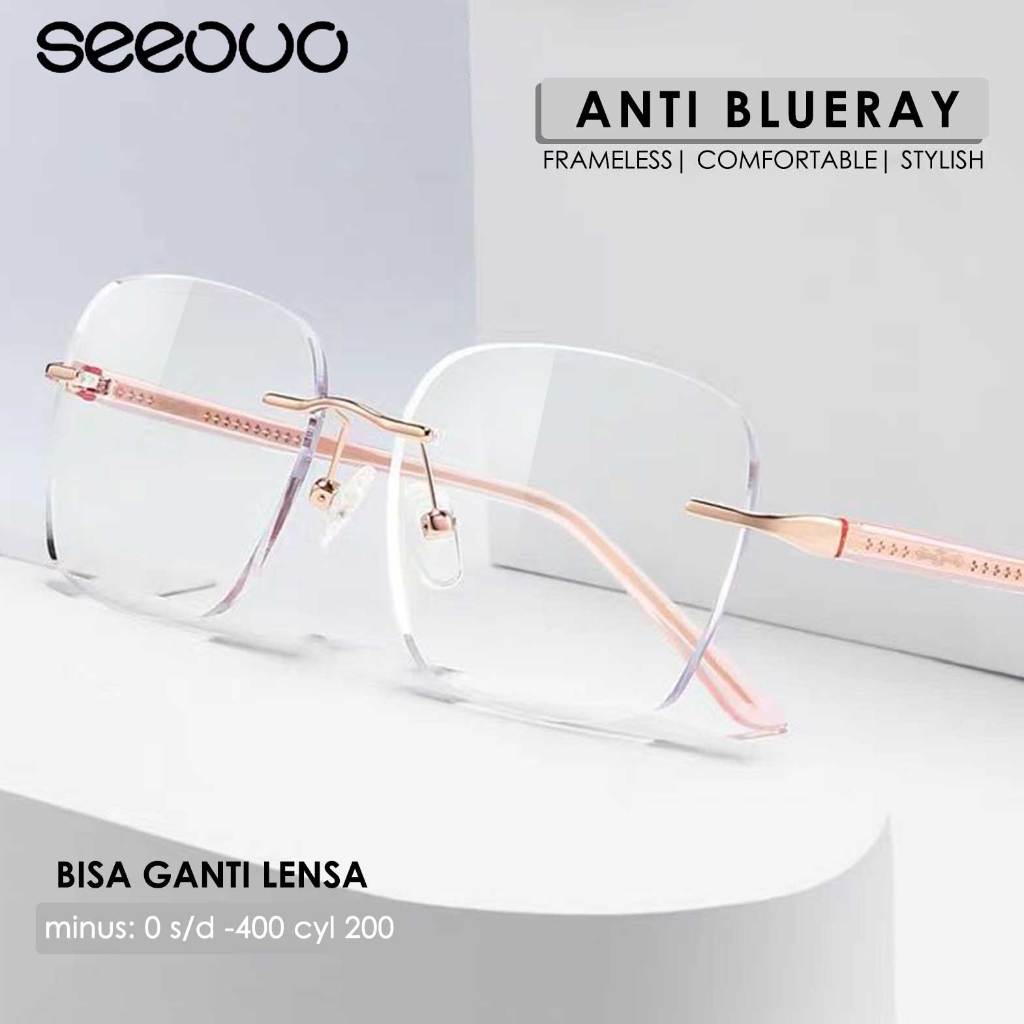 Jual Seeouo Kacamata Antiradiasi Blueray Rimless Style Kotak Fashion Stylish Bahan Tr90+Metal ...