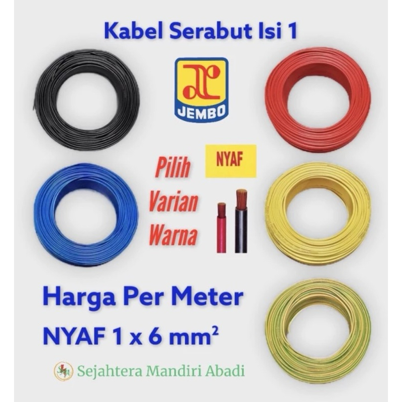 Jual Kabel NYAF 1x6 mm Jembo Eceran Kabel Serabut Isi 1 Single Core 5 Warna | Shopee Indonesia